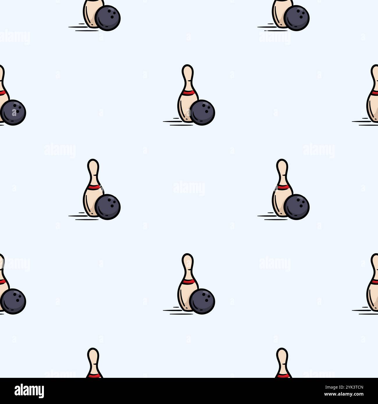 Vector seamless pattern with skittles and bowling ball. Hand drawn ...