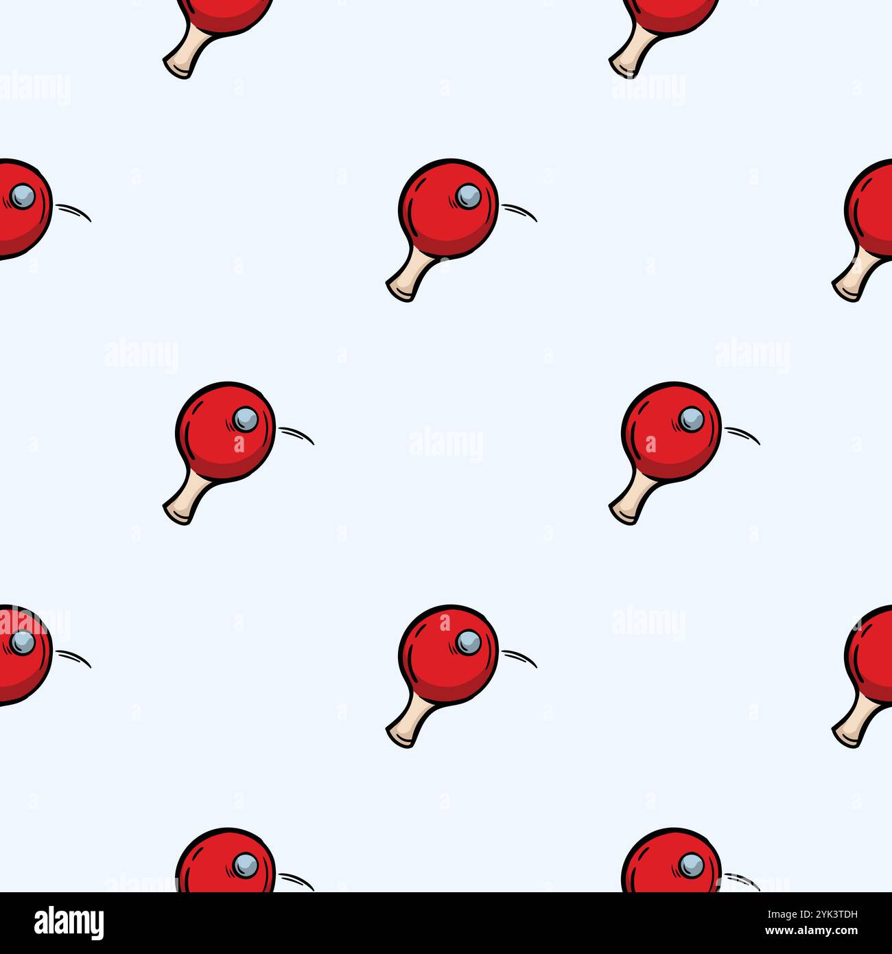 Vector seamless pattern with racket and ping pong ball. Hand drawn ...