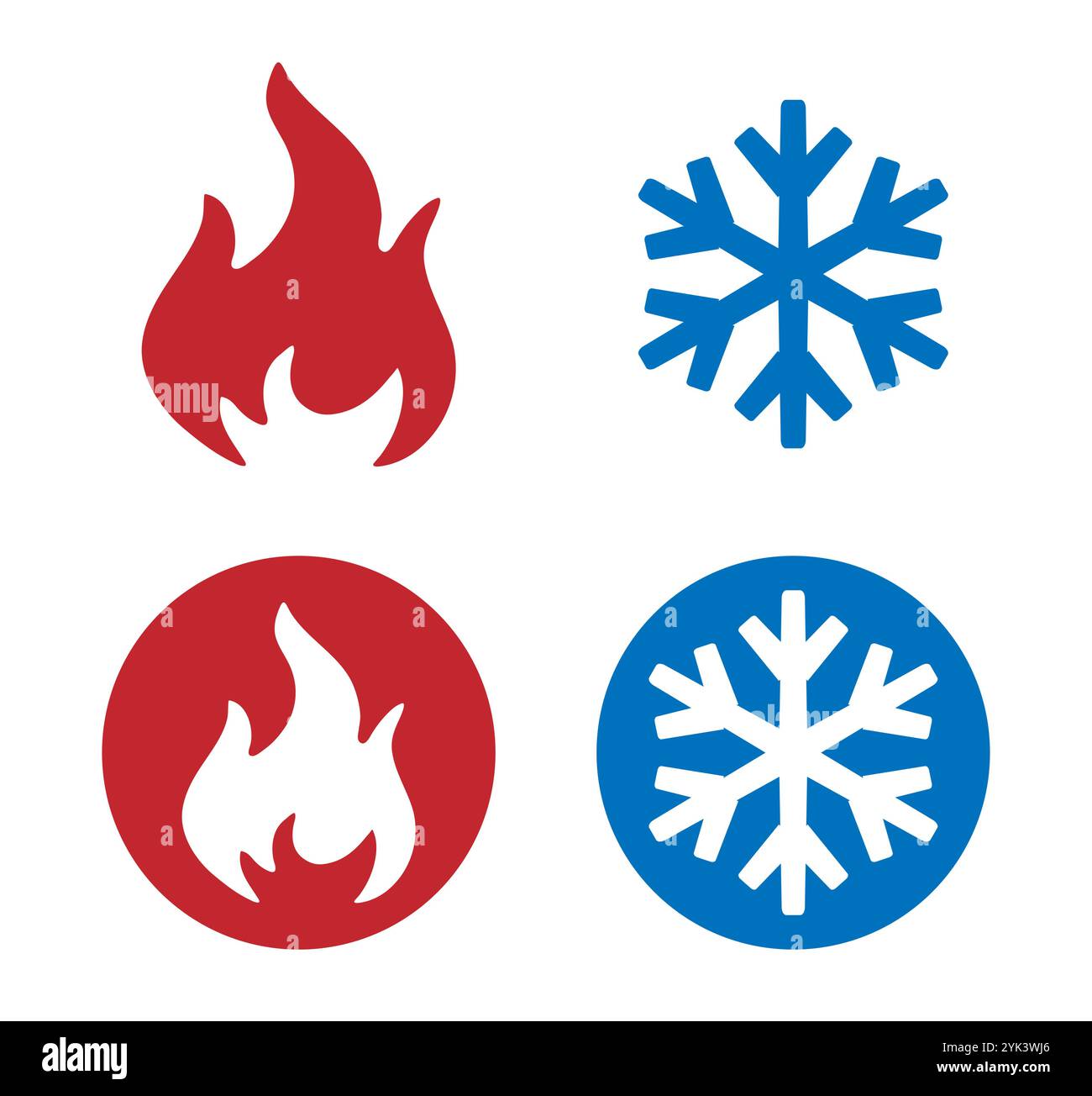 Hot and cold temperature icon symbol. Snowflake and fire flame logo ...