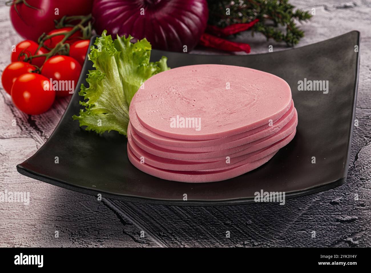 Boiled pork sliced sausage stack for breakfast Stock Photo - Alamy