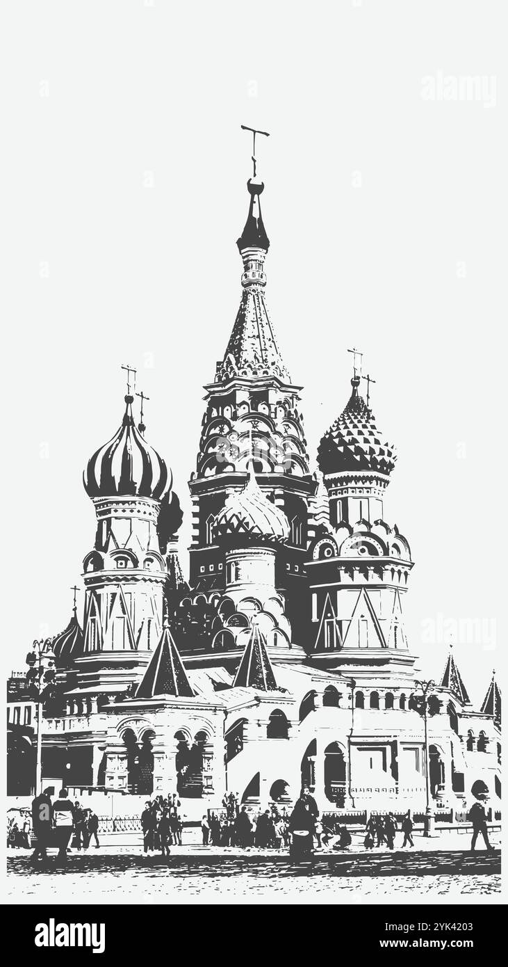 Sketch or Hand Drawn Illustration of Saint Basil's Cathedral Located in ...