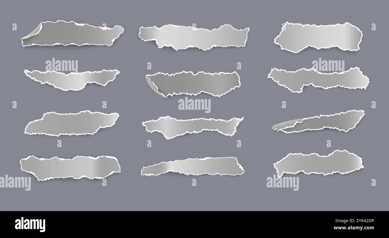 Collection of big set of isolated white torn paper sheets with ...