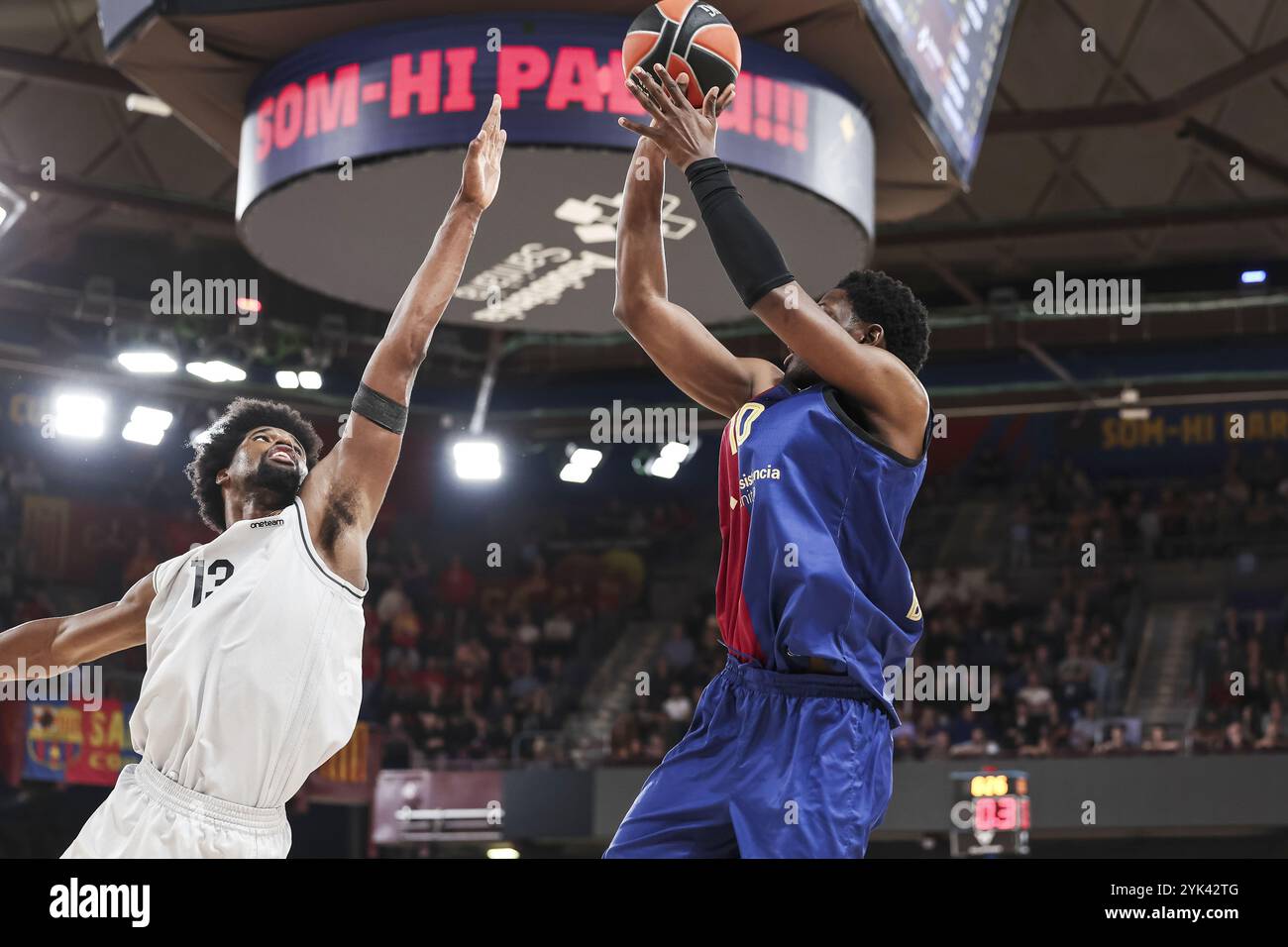 Chimezie Metu of FC Barcelona and Kevarrius Hayes of Paris during the ...
