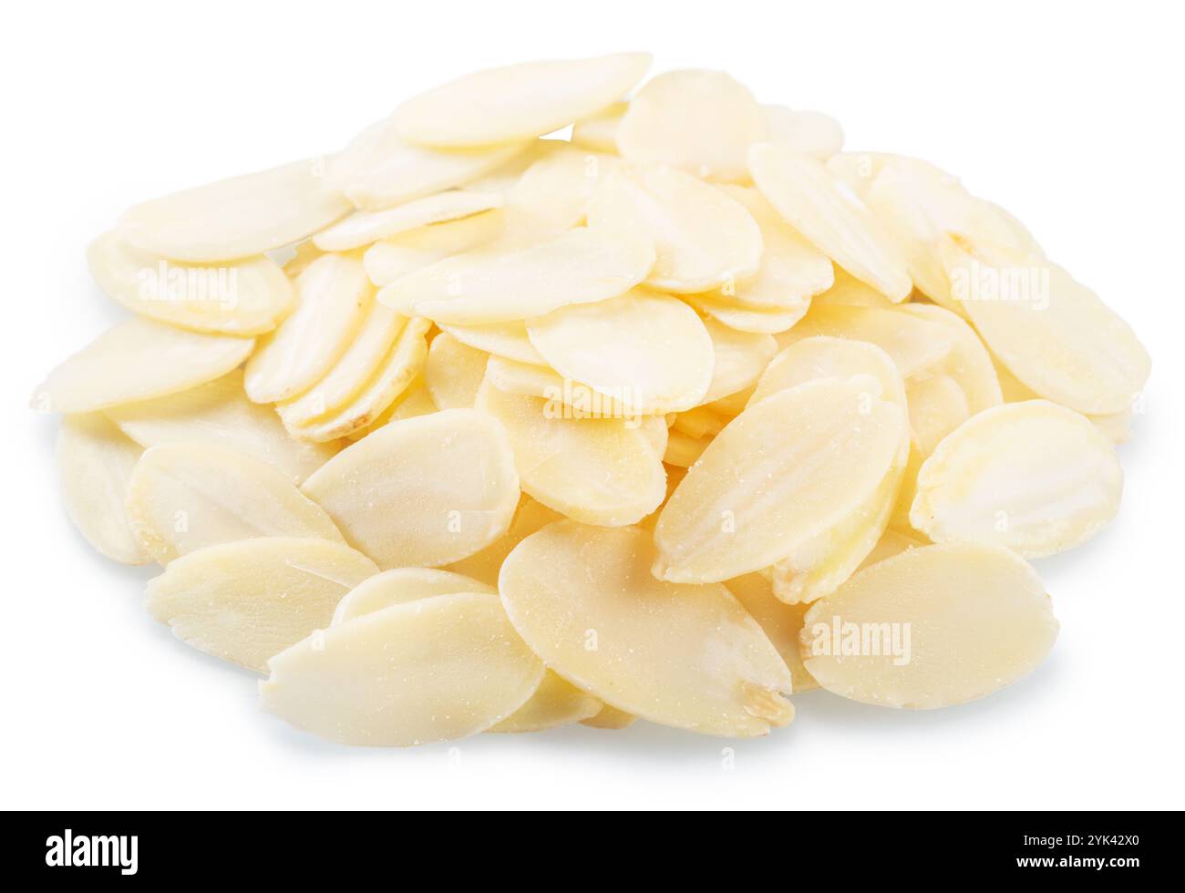 Almond flakes, slices of blanched almonds nuts isolated on white ...