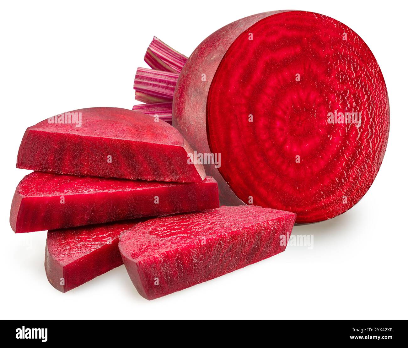 Red beetroot cross section and beetroot slices on white background ...