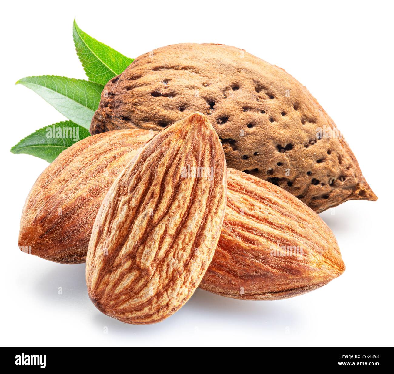 Almond nuts in shell and cracked almonds isolated on white background ...