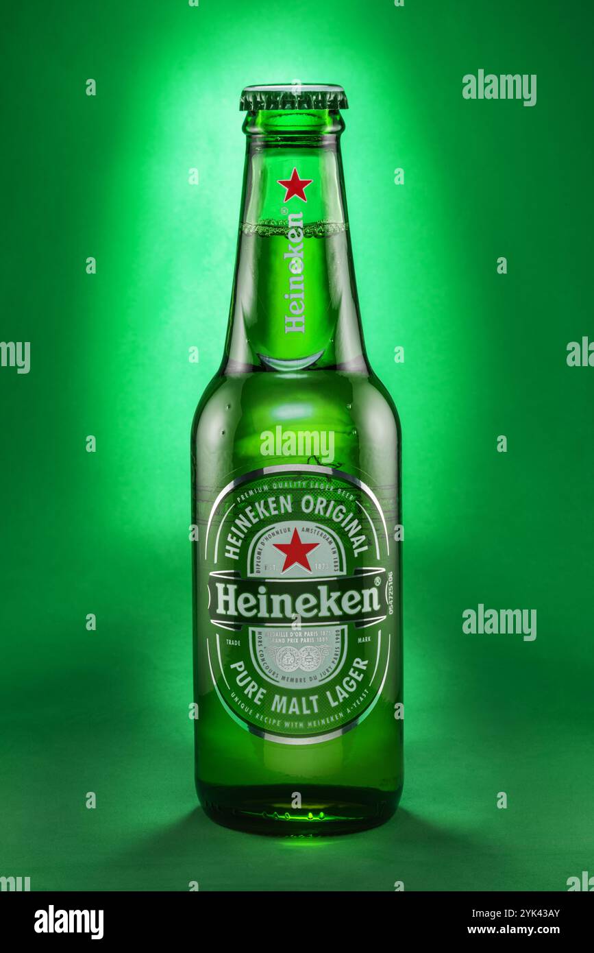 Portugal, Lisbon, December, 9, 2023: Bottle of Heineken lager beer 0 ...