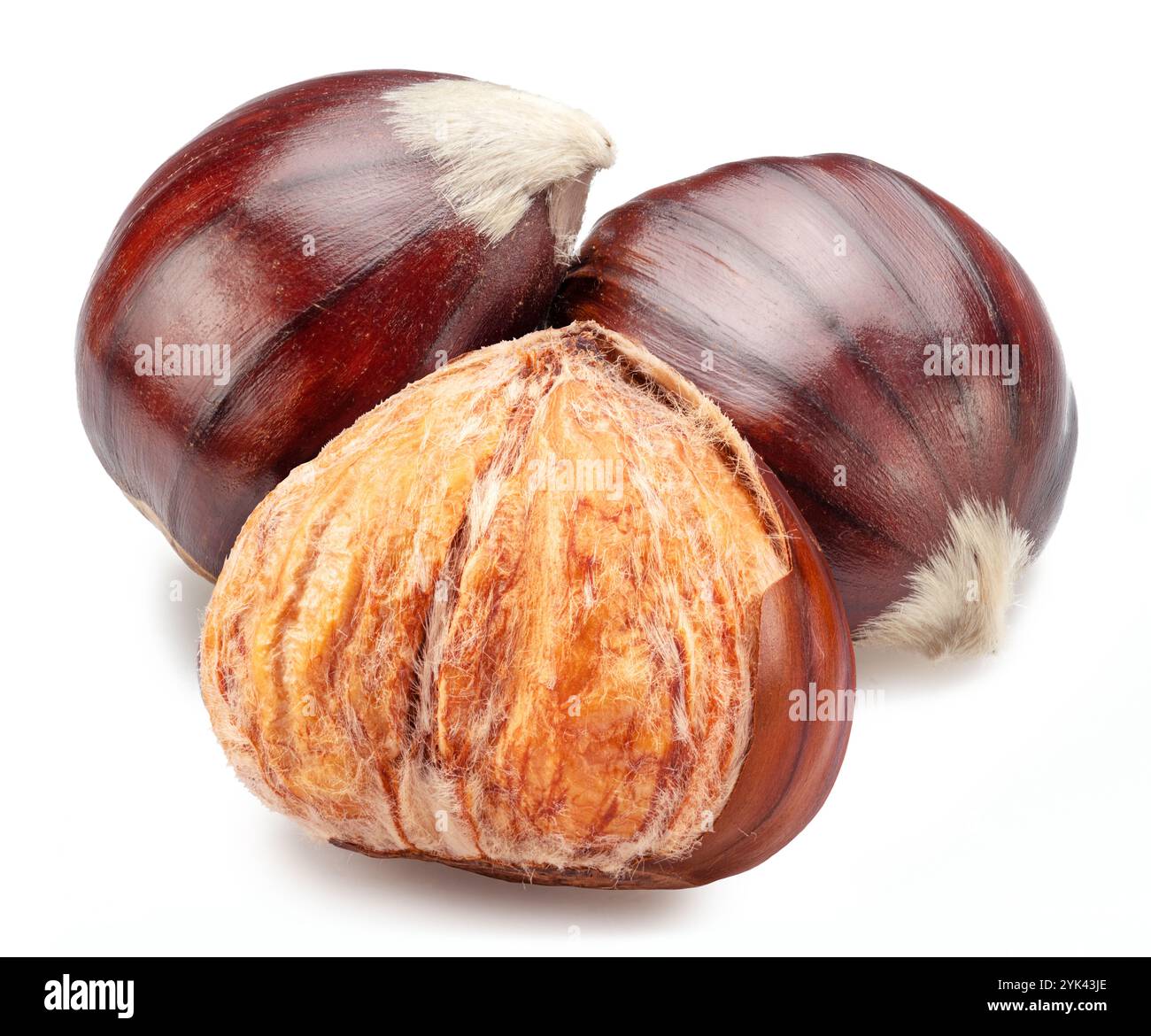 Edible sweet chestnuts with roasted chestnuts isolated on white ...
