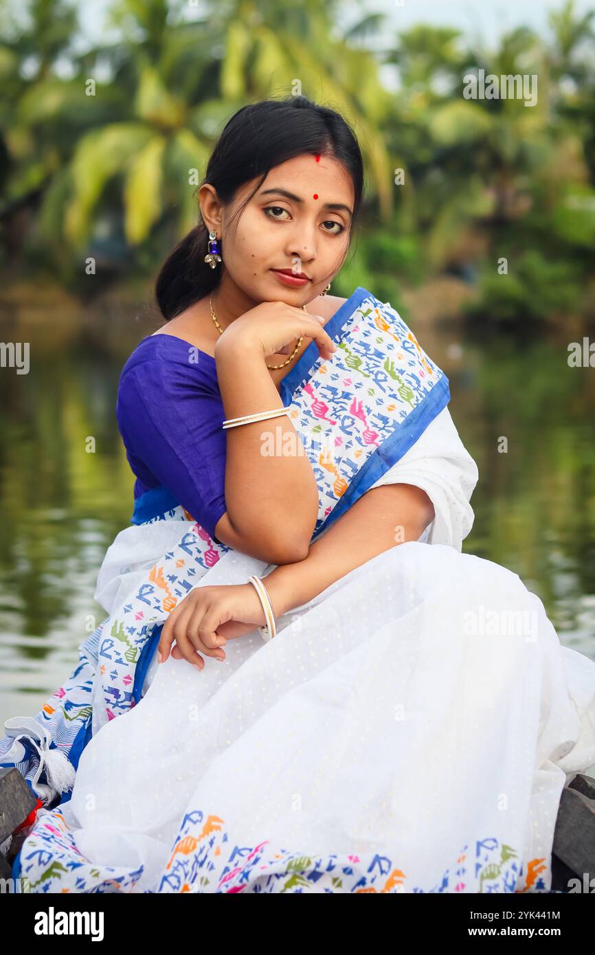 Bongonari with saree. A beautiful girl put on saree looking like more ...