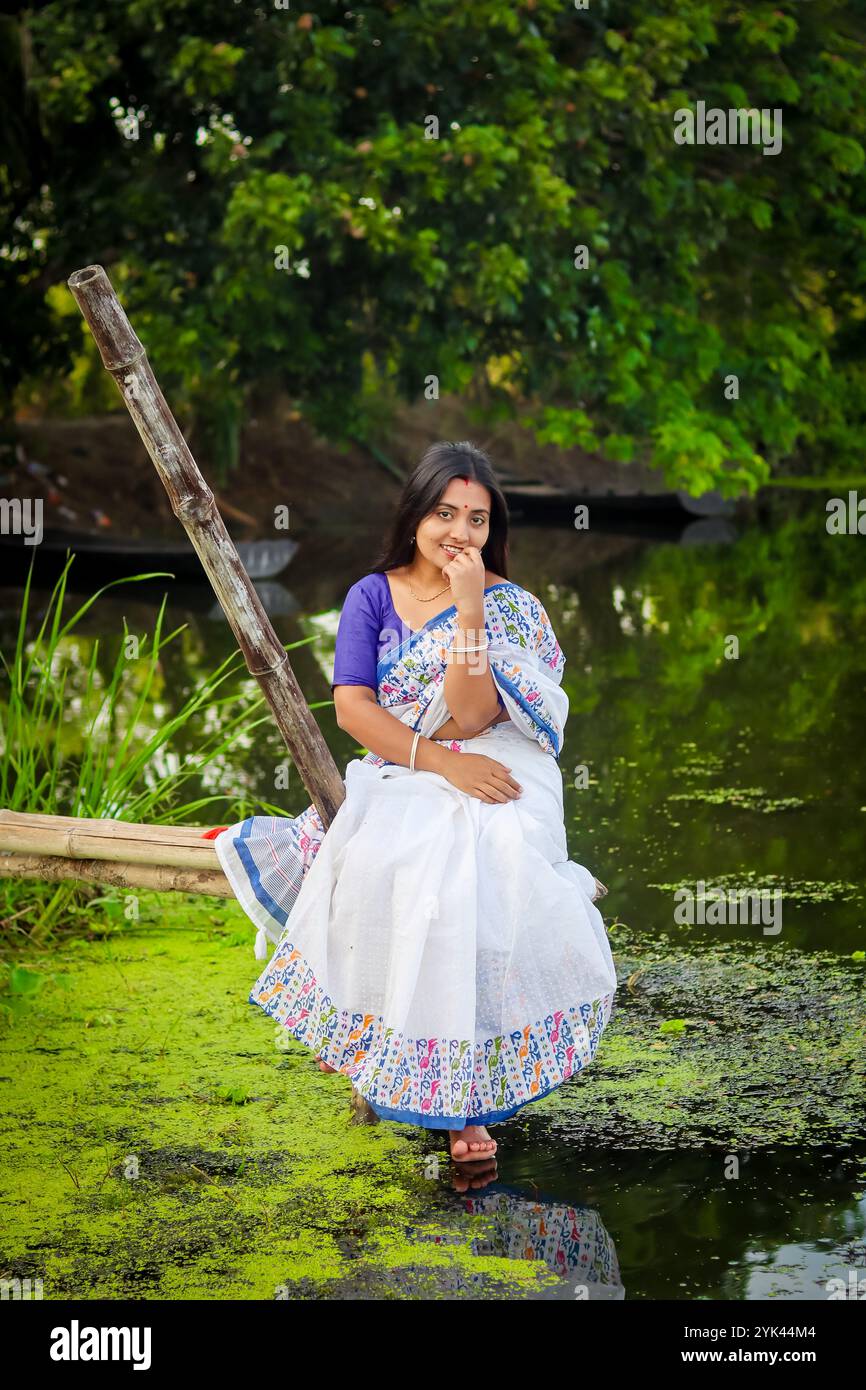 Bongonari with saree. A beautiful girl put on saree looking like more ...
