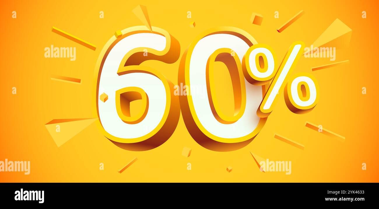 60 percent Off. 3d number 60. Sale banner. Vector illustration Stock ...