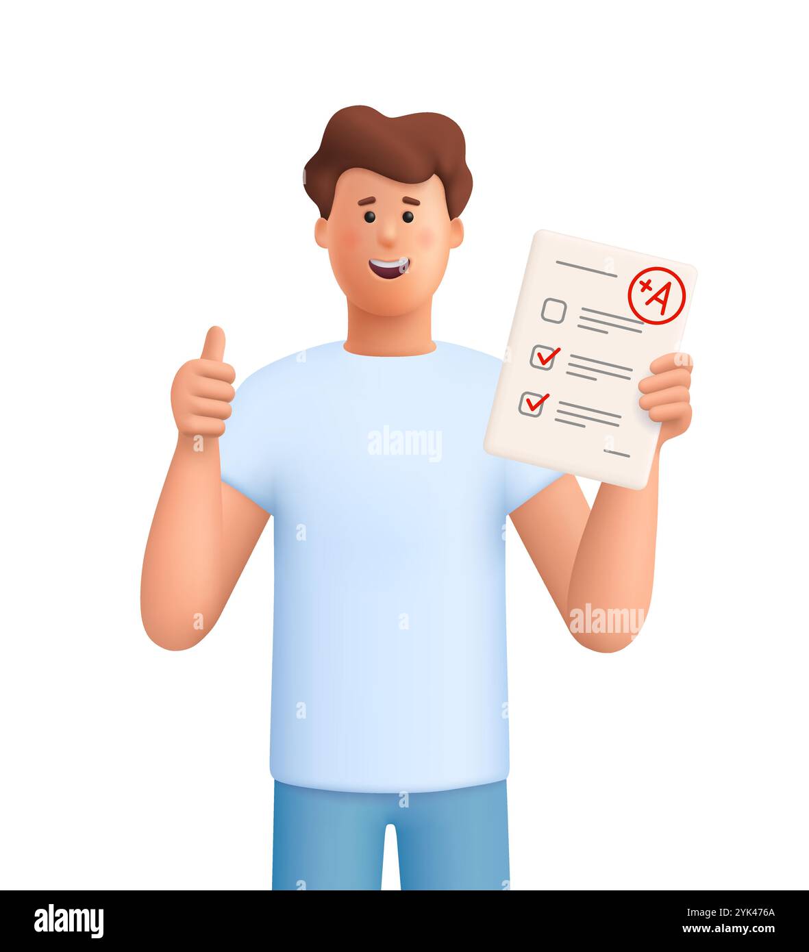 Young smiling man holding test exam results ,education test and showing ...