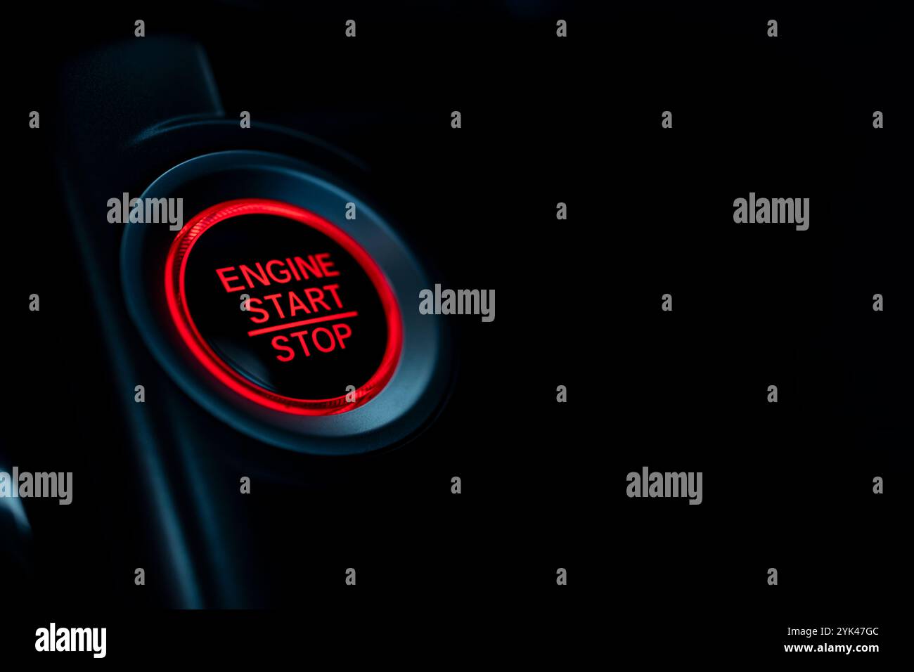 Closeup of start stop ignition button, highlighting modern car ...