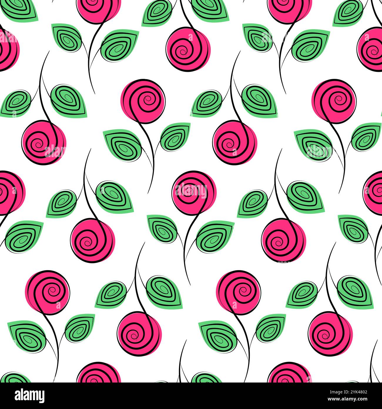 Abstract Roses on stem with leaves and colorful spots by form Seamless ...