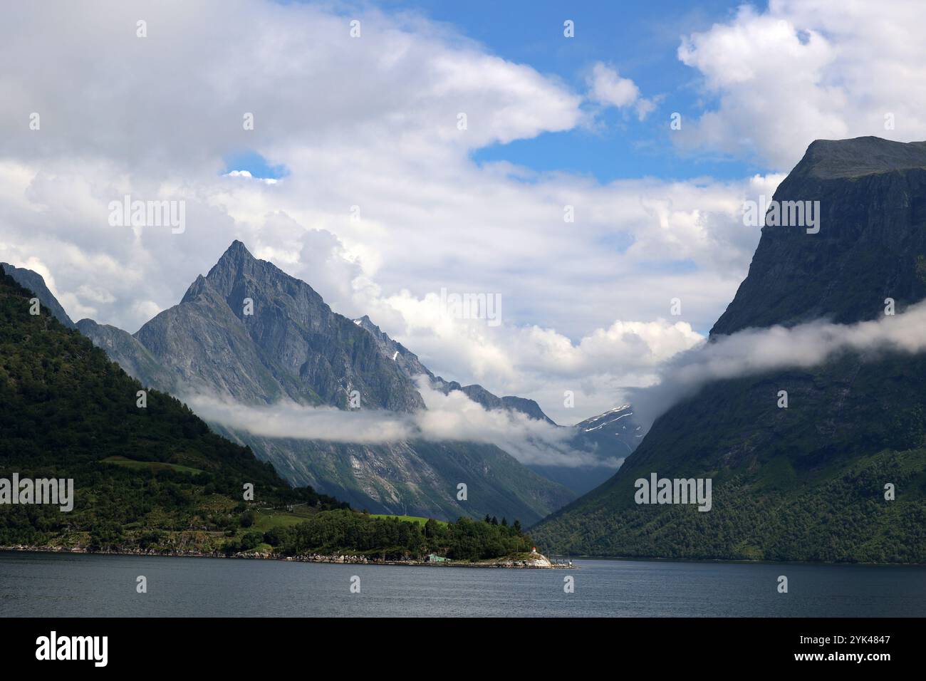 Hjorundfjord with a view of the breathtaking Sunnmore Alps, one of ...