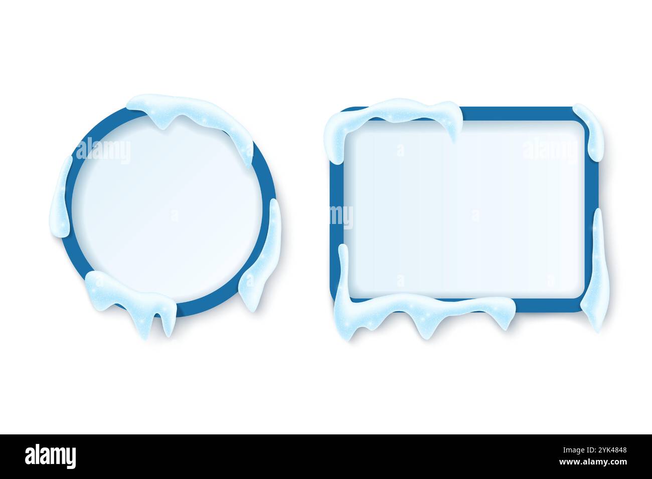 Round and rectangular winter snow frames. Vector 3d illustration Stock ...