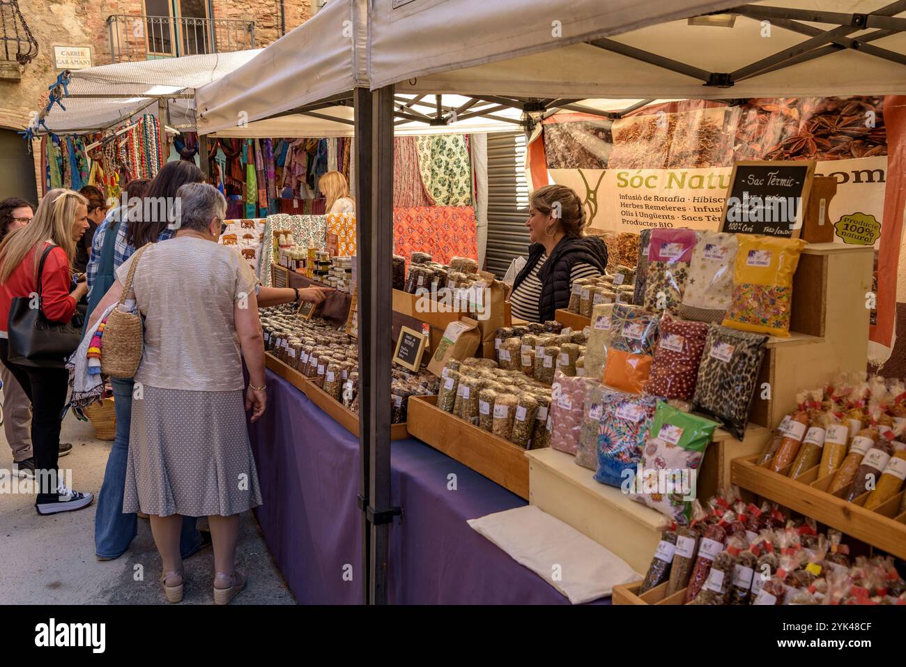 Stall on the streets of the 2024 Ventalló olive oil fair (Fira de l'Oli ...