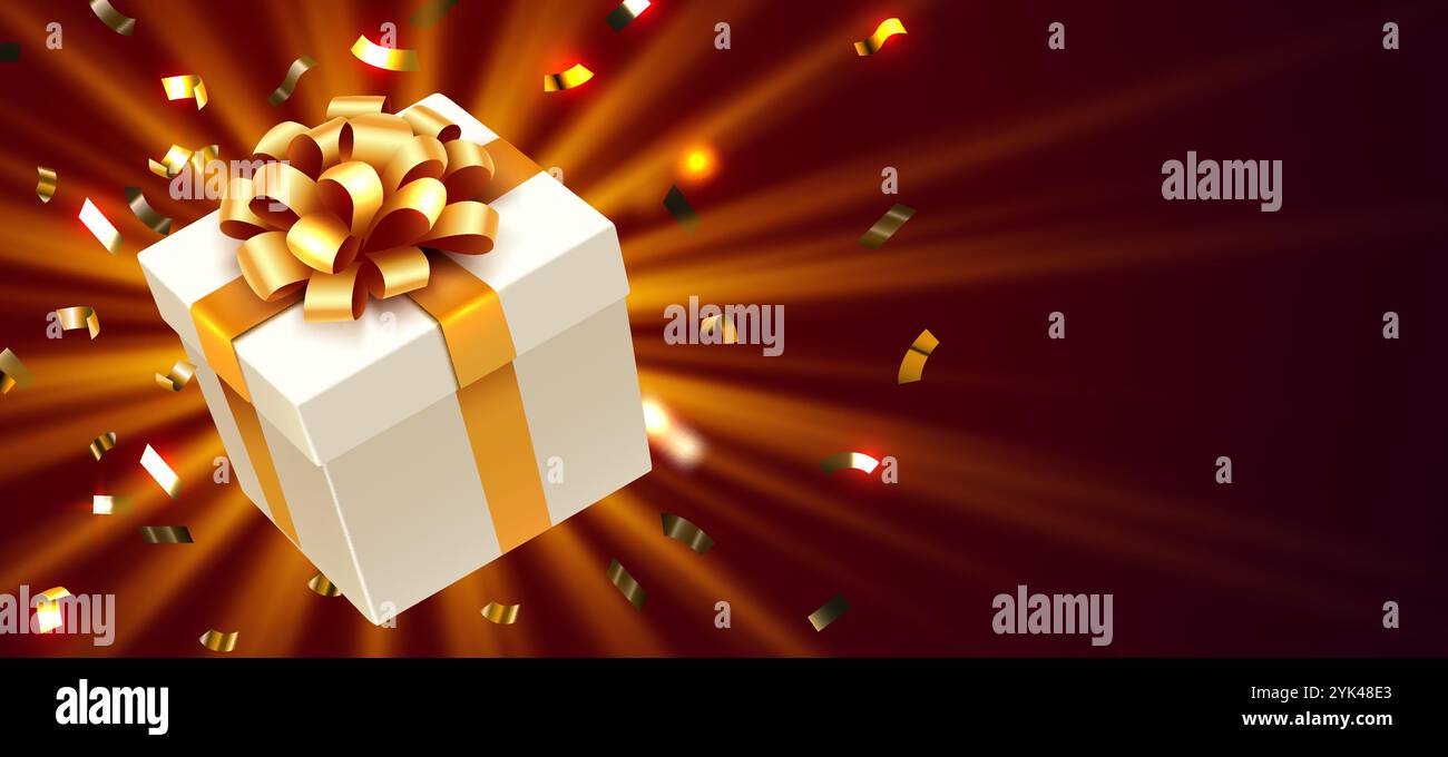 Present box with golden confetti. Vector illustration Stock Vector ...