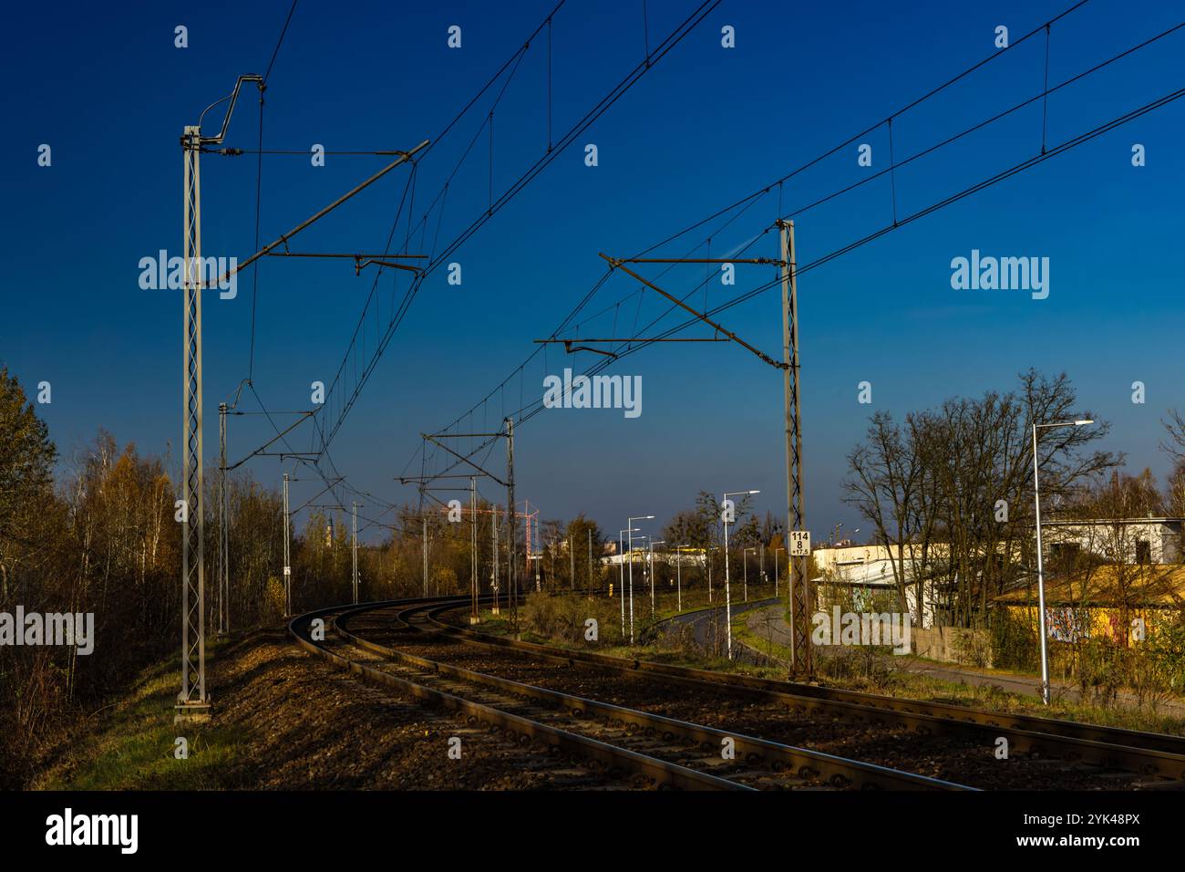 The train route has a sharp, dangerous bend in the rails Poland Stock ...