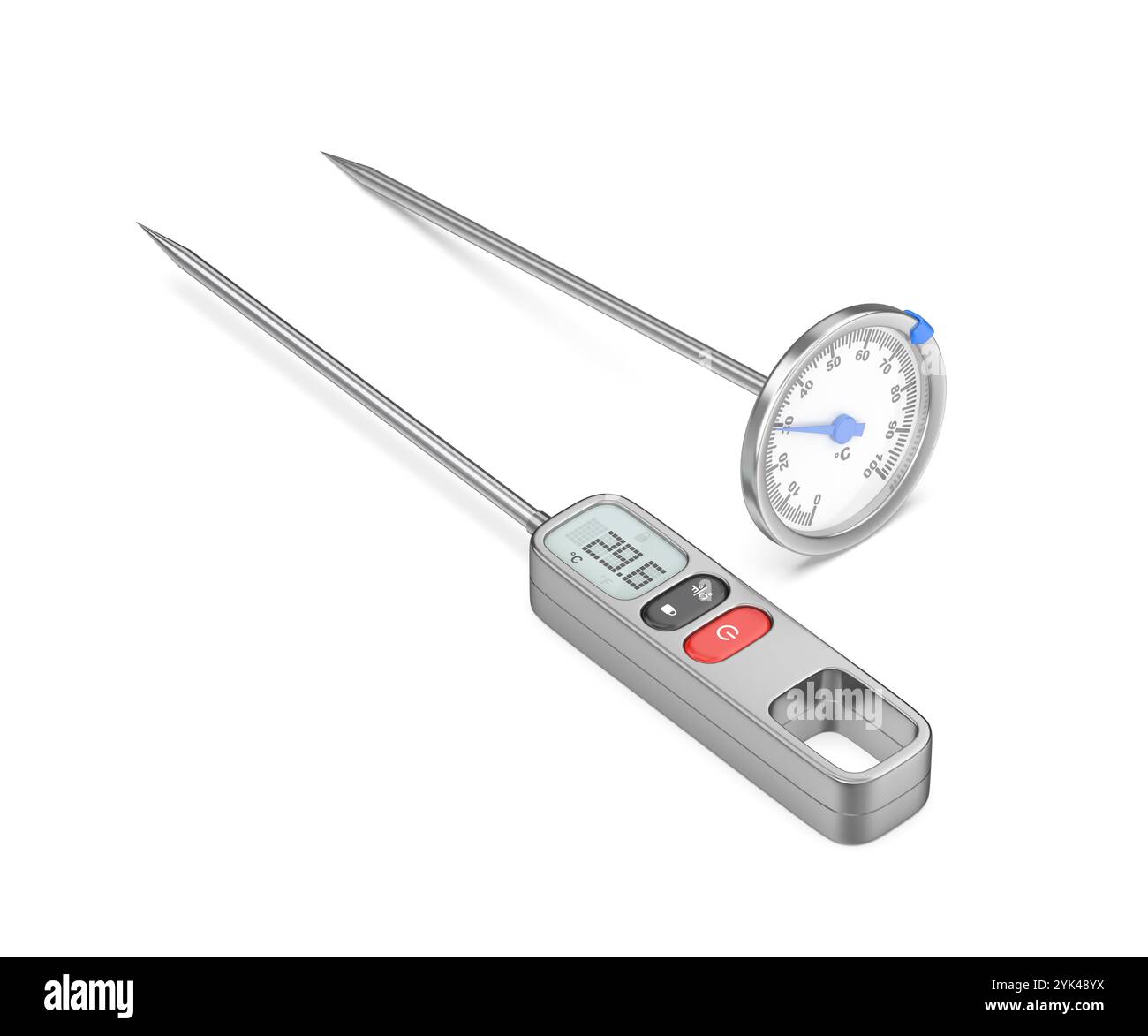 Digital and analog food thermometers on white background Stock Photo ...