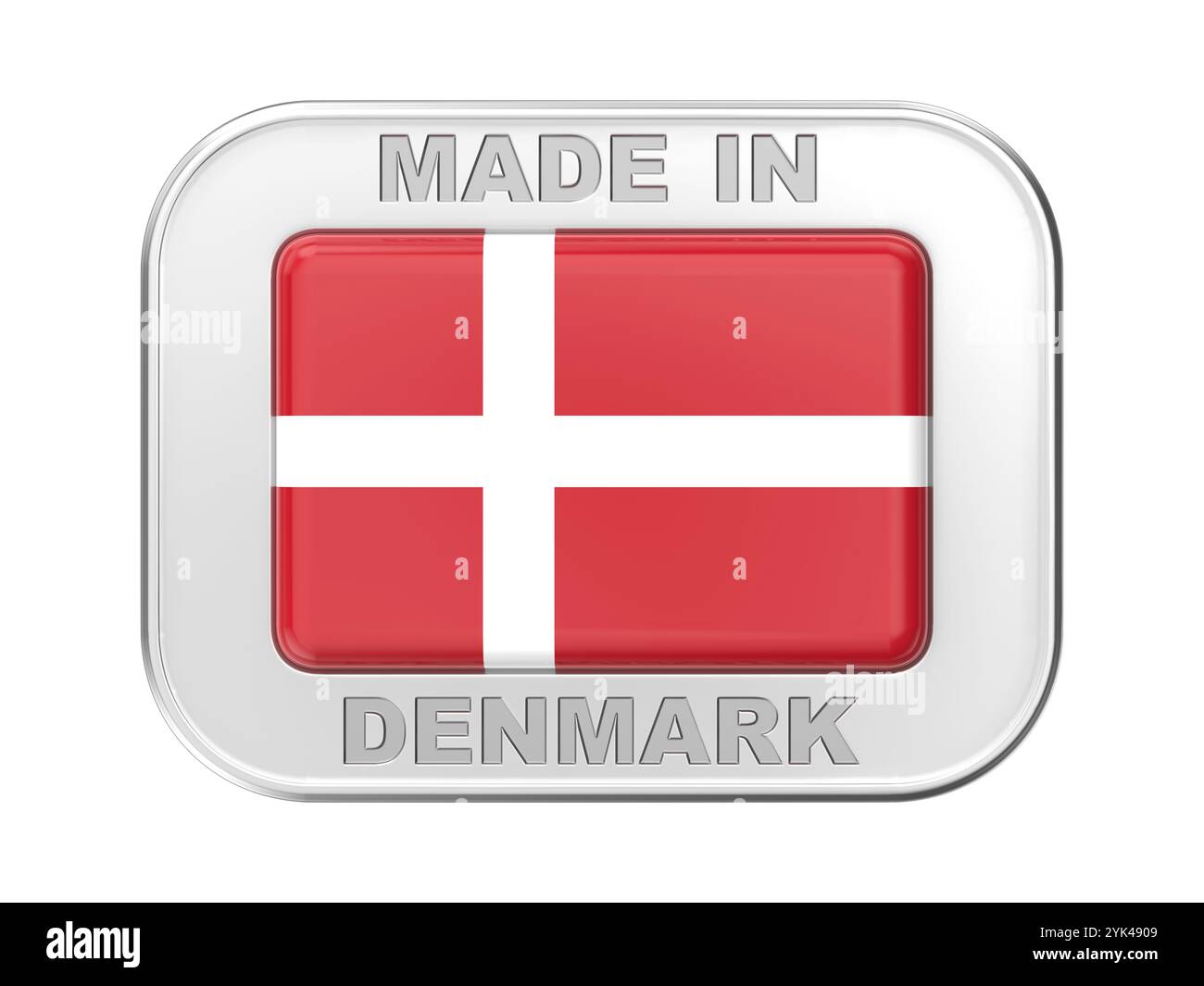 Made in Denmark, silver badge with the national flag of Denmark Stock ...