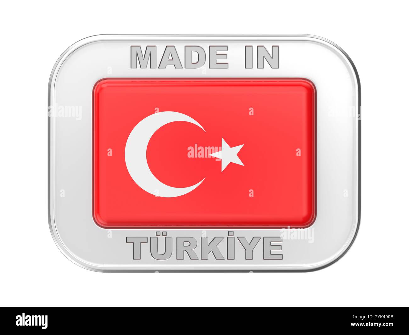 Made in Turkiye, silver badge with the Turkish flag Stock Photo - Alamy