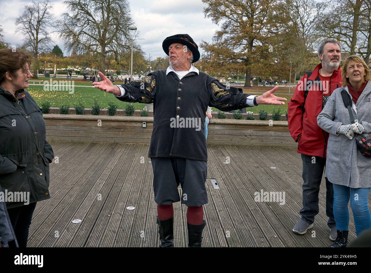 Tour guide dressed as William Shakespeare in traditional Tudor costume ...