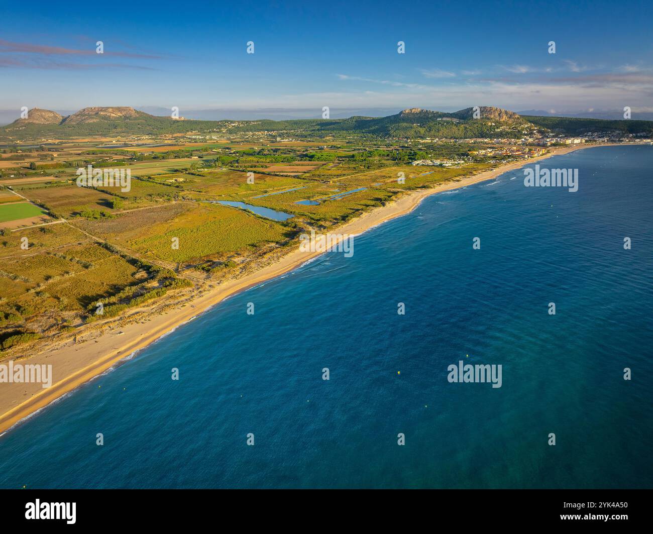 Aerial view of the beach and town of L'Estartit and the Baix Ter ...