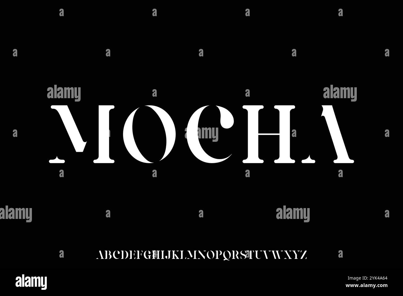 Elegant vintage stencil type style alphabet display font vector. Mocha ...