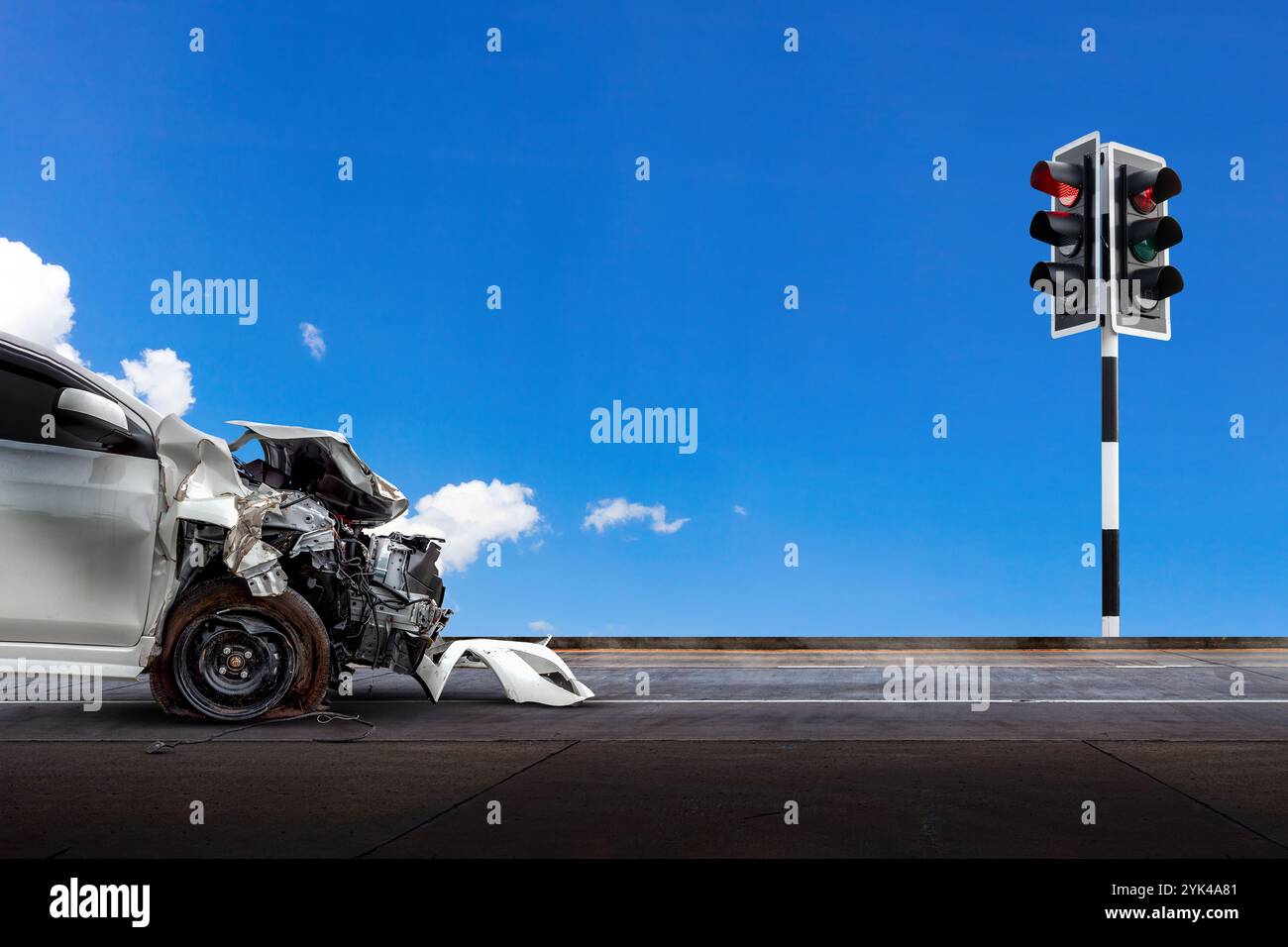 detailed image of a car crash at an intersection, highlighting severe ...