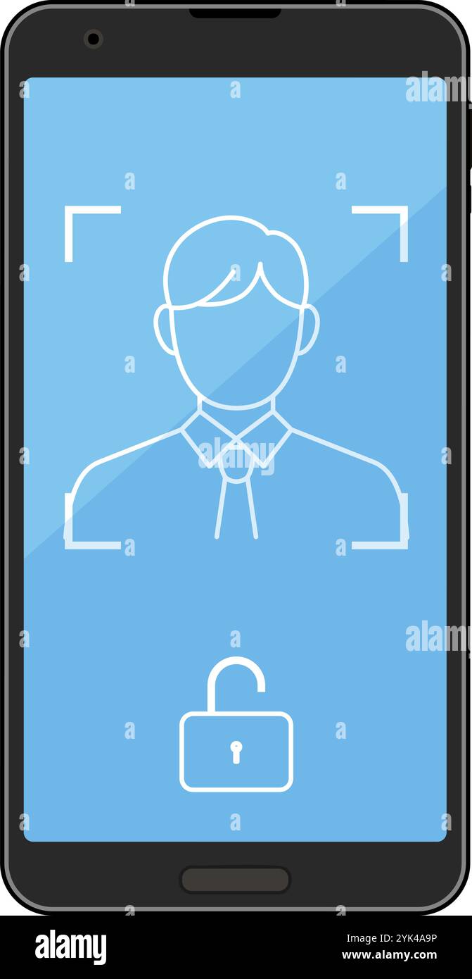 Illustration Of Biometric Security Facial Recognition And A Smartphone Vector Illustration