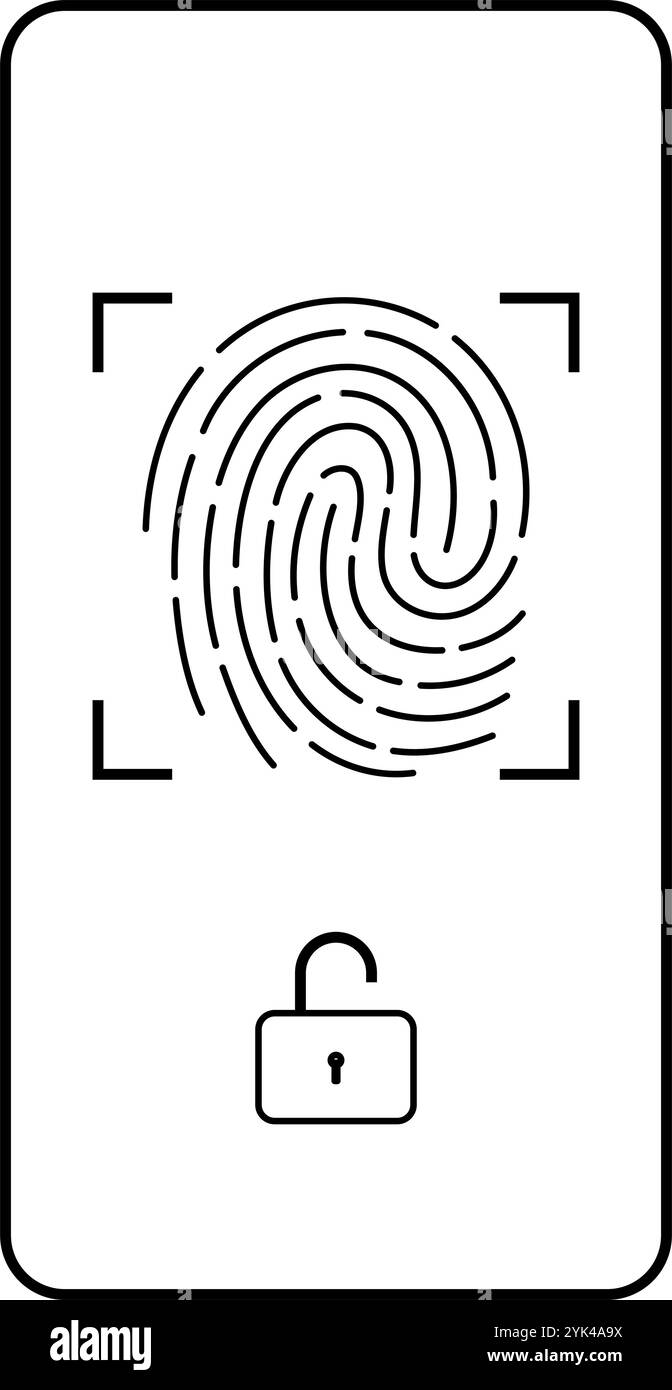 Simple line drawing illustration of biometric security, fingerprint ...