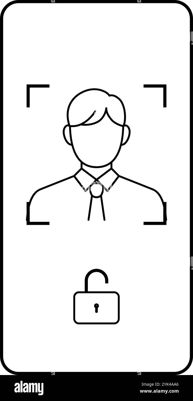 Simple line drawing illustration of biometric security, facial ...
