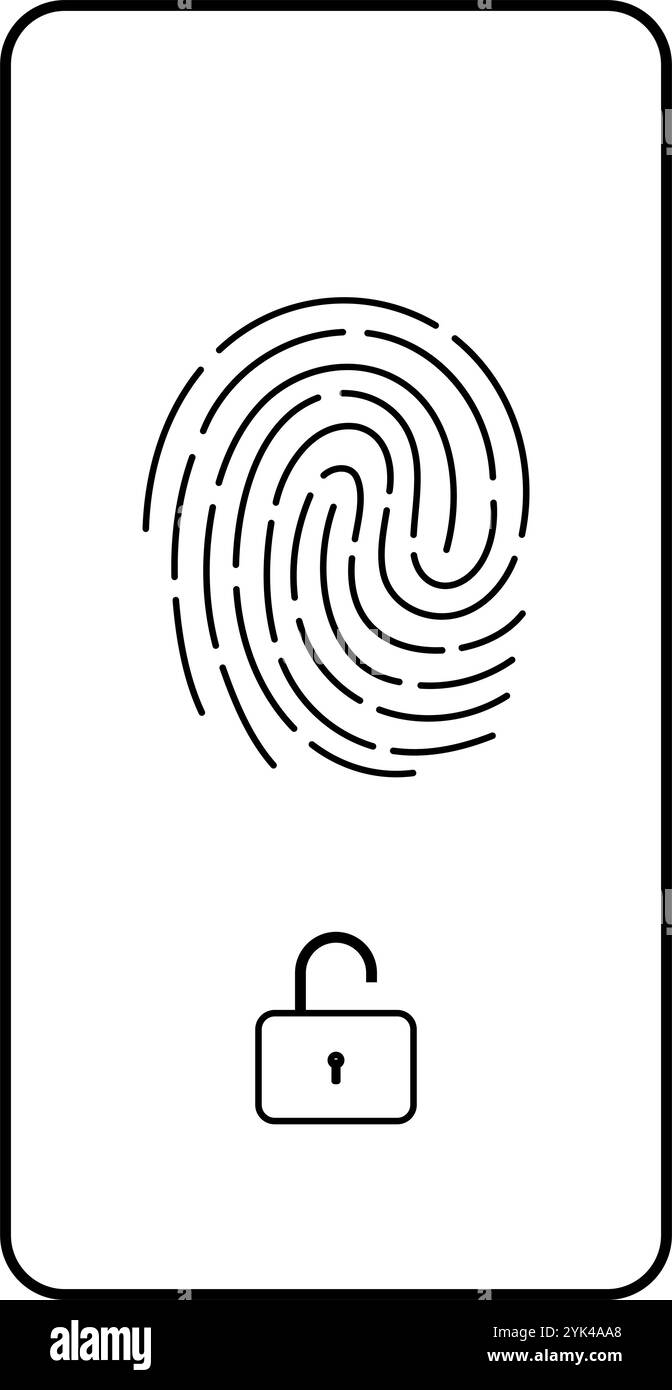 Simple line drawing illustration of biometric security, fingerprint ...