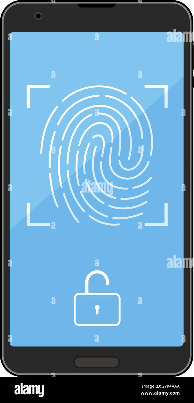 Illustration of biometric security, fingerprint recognition and a ...