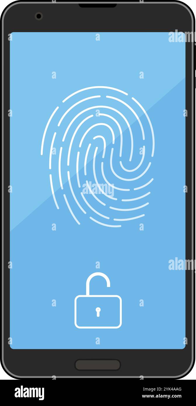 Illustration of biometric security, fingerprint recognition and a smartphone, Vector ...