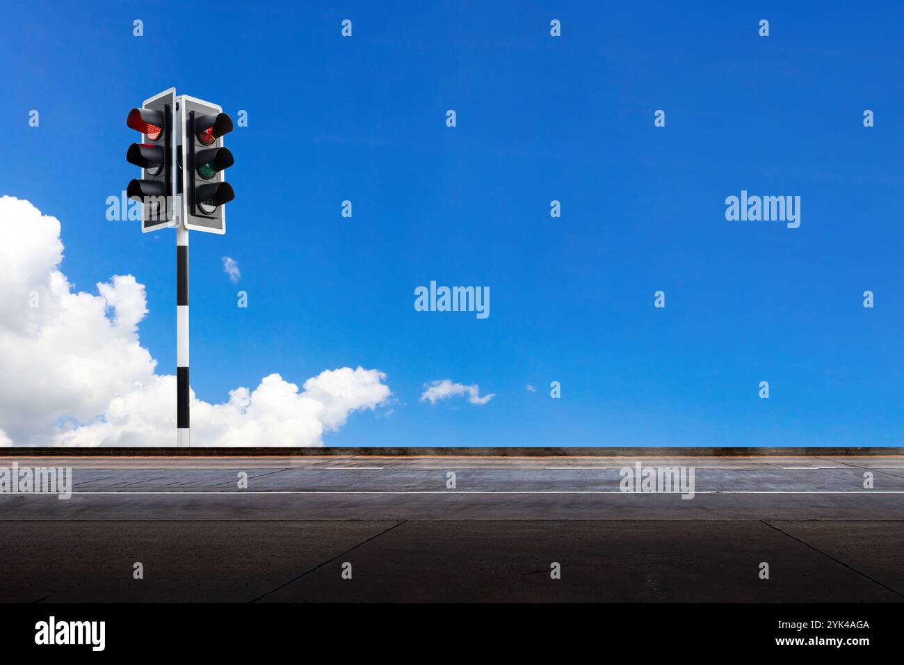 Minimalistic image featuring a traffic light on an empty road with a ...
