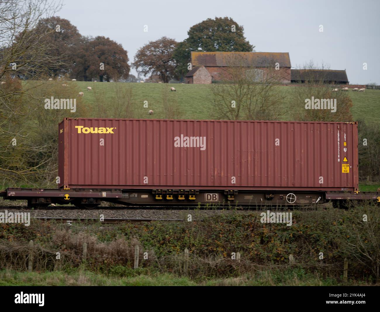 Touax shipping container on a freightliner train, Warwickshire, UK ...