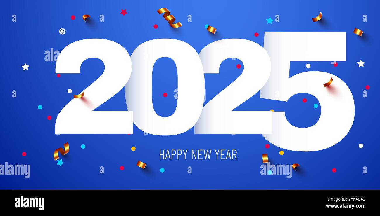 Happy New 2025 Year. Holiday numbers 2025 with golden confetti. Festive ...