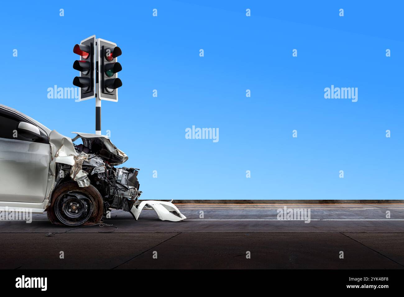 detailed image of a car crash at an intersection, highlighting severe ...