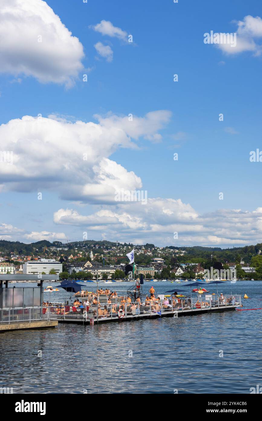 People swimming at Seebad Enge, Lake Zurich, Zurich, Switzerland Stock ...