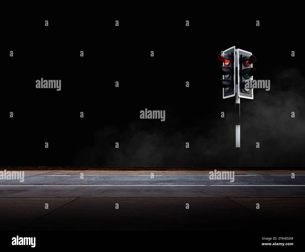 Minimalistic image featuring a traffic light on an empty road with a ...