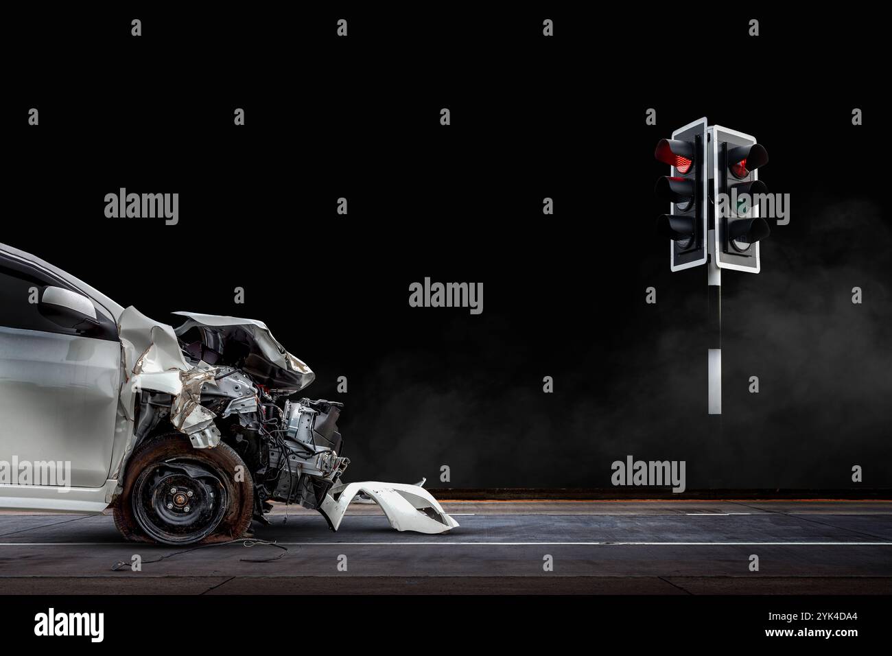 detailed image of a car crash at an intersection, highlighting severe ...