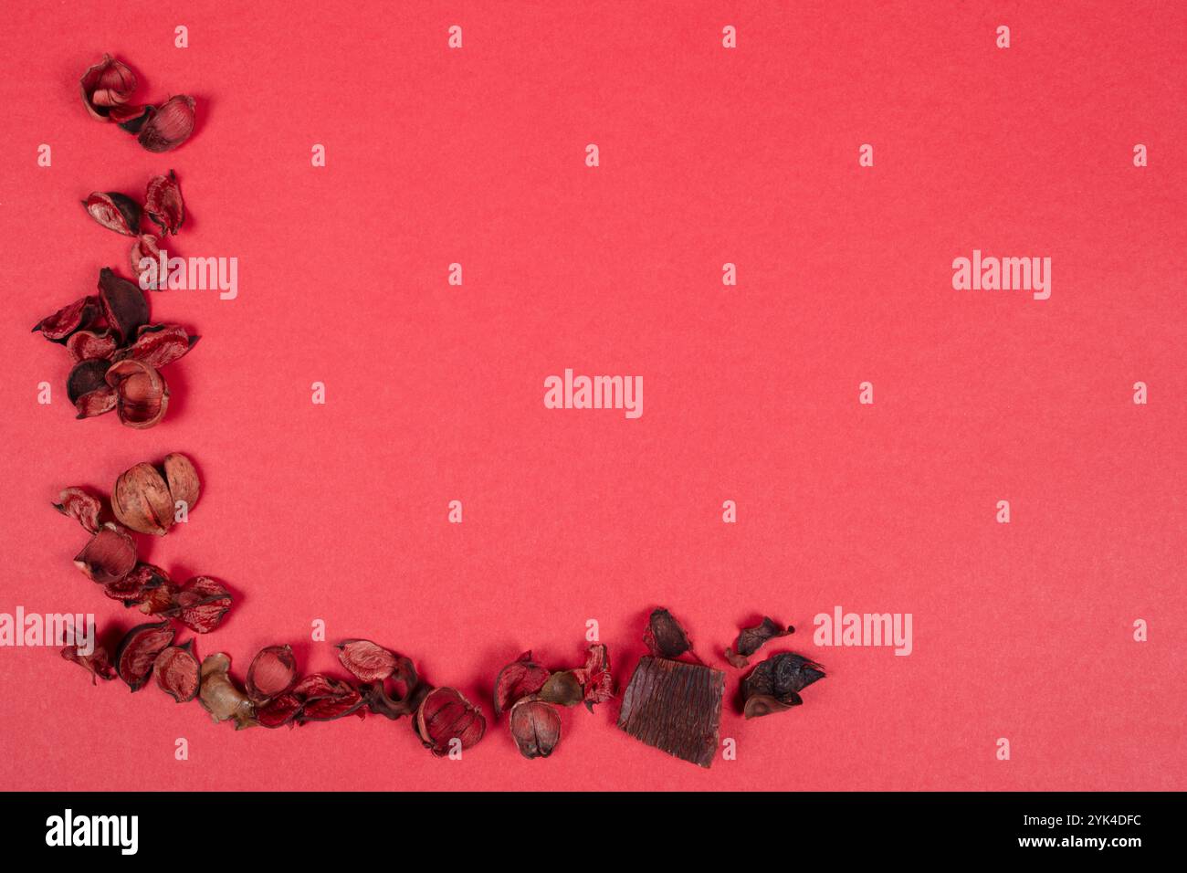 Minimalist Composition of Pink and Red Potpourri on Red Background in L ...