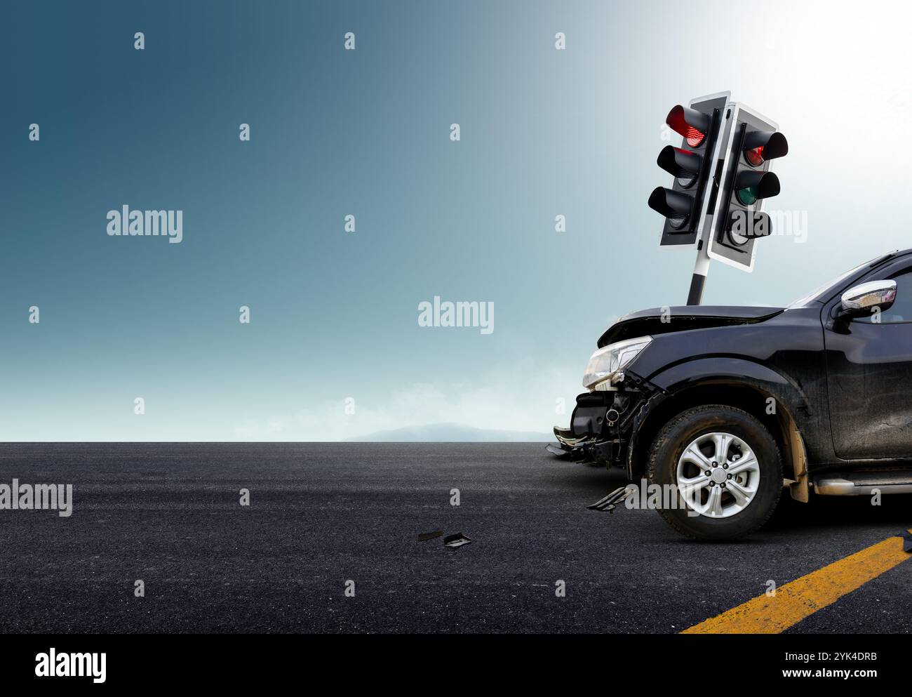 detailed image of a car crash at an intersection, highlighting severe ...