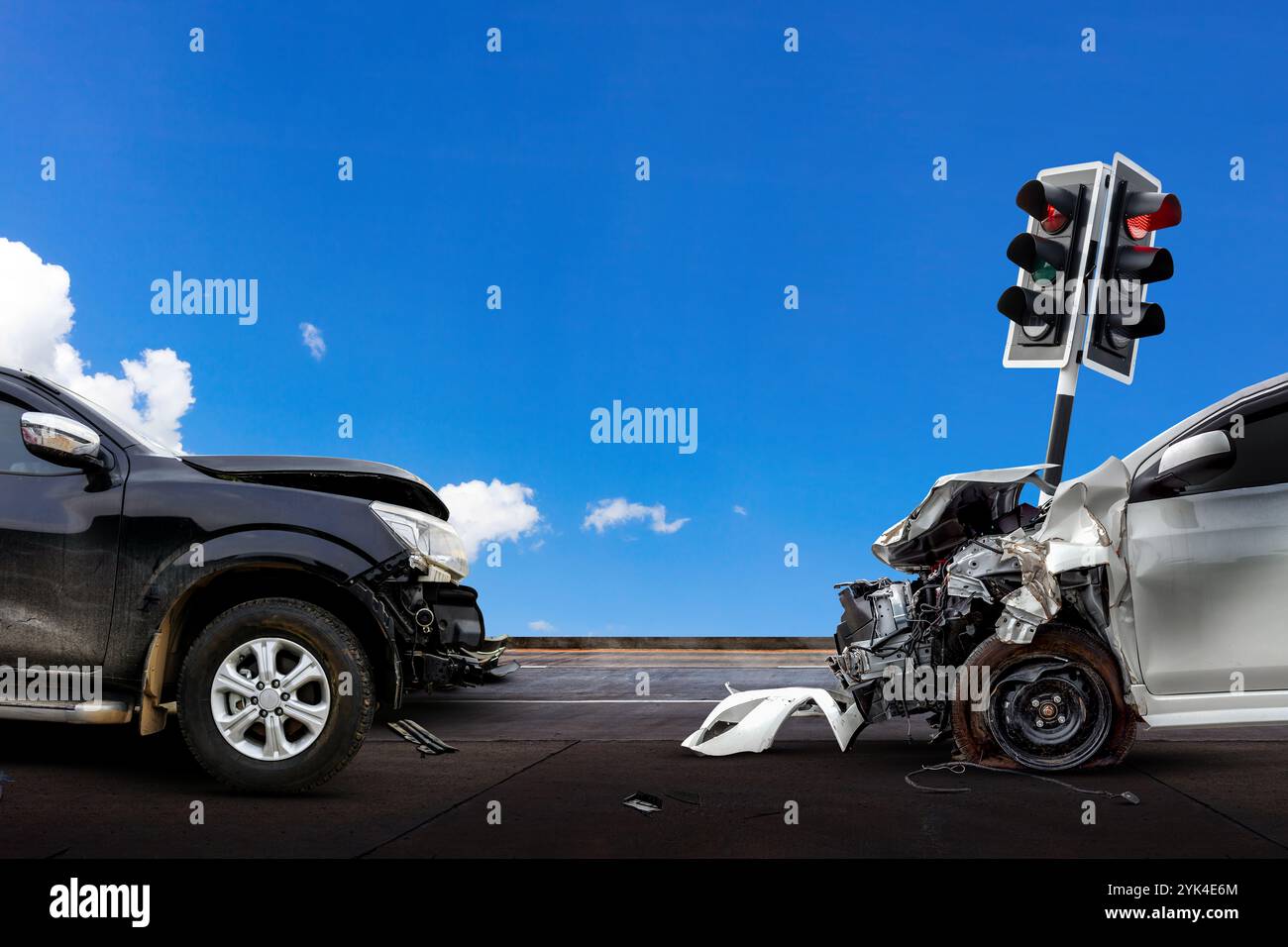 detailed image of a car crash at an intersection, highlighting severe ...