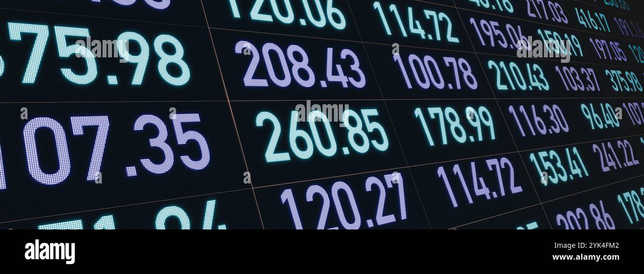Financial figures, production data and numbers on a digital screen. S ...
