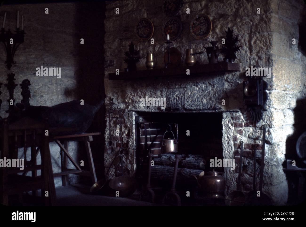 Colonial stone fireplace Stock Photo - Alamy