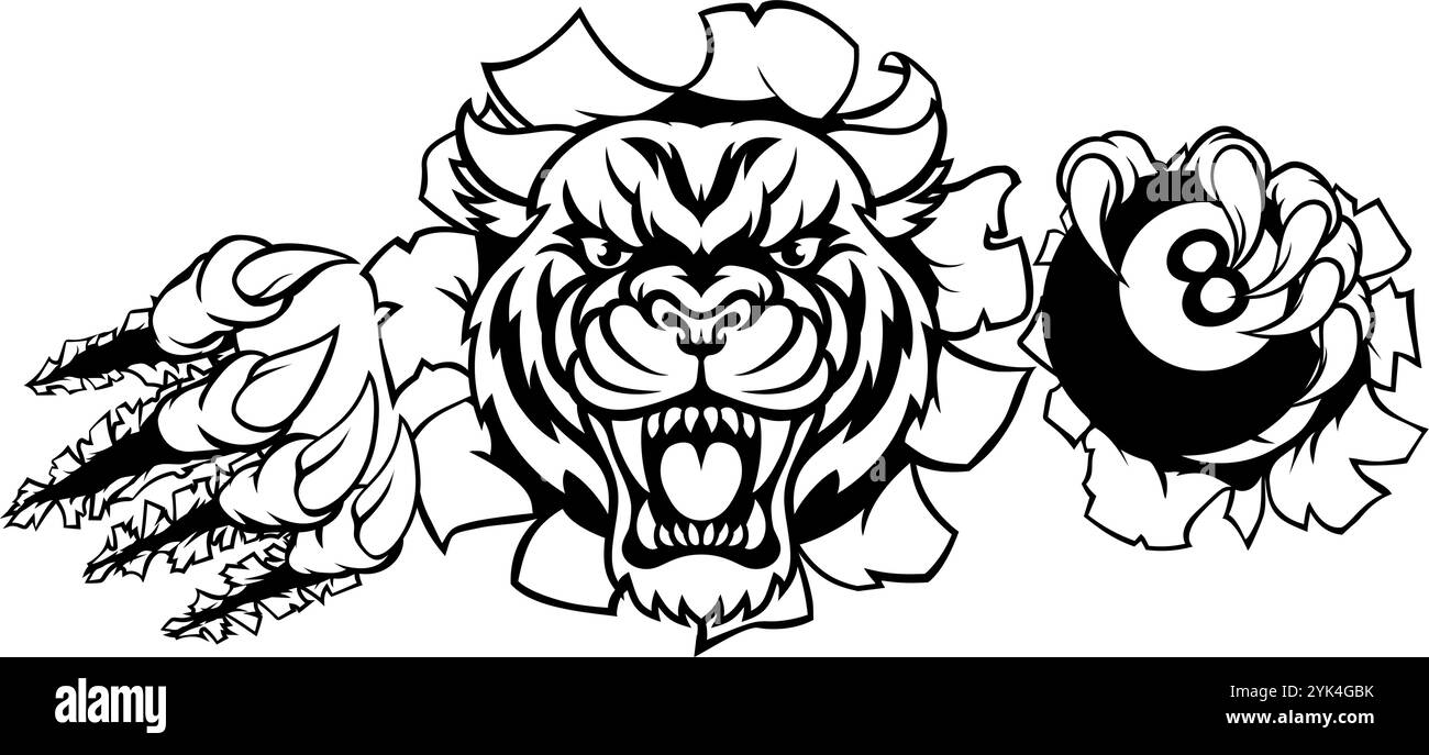Tiger Angry Pool 8 Ball Billiards Mascot Cartoon Stock Vector Image ...