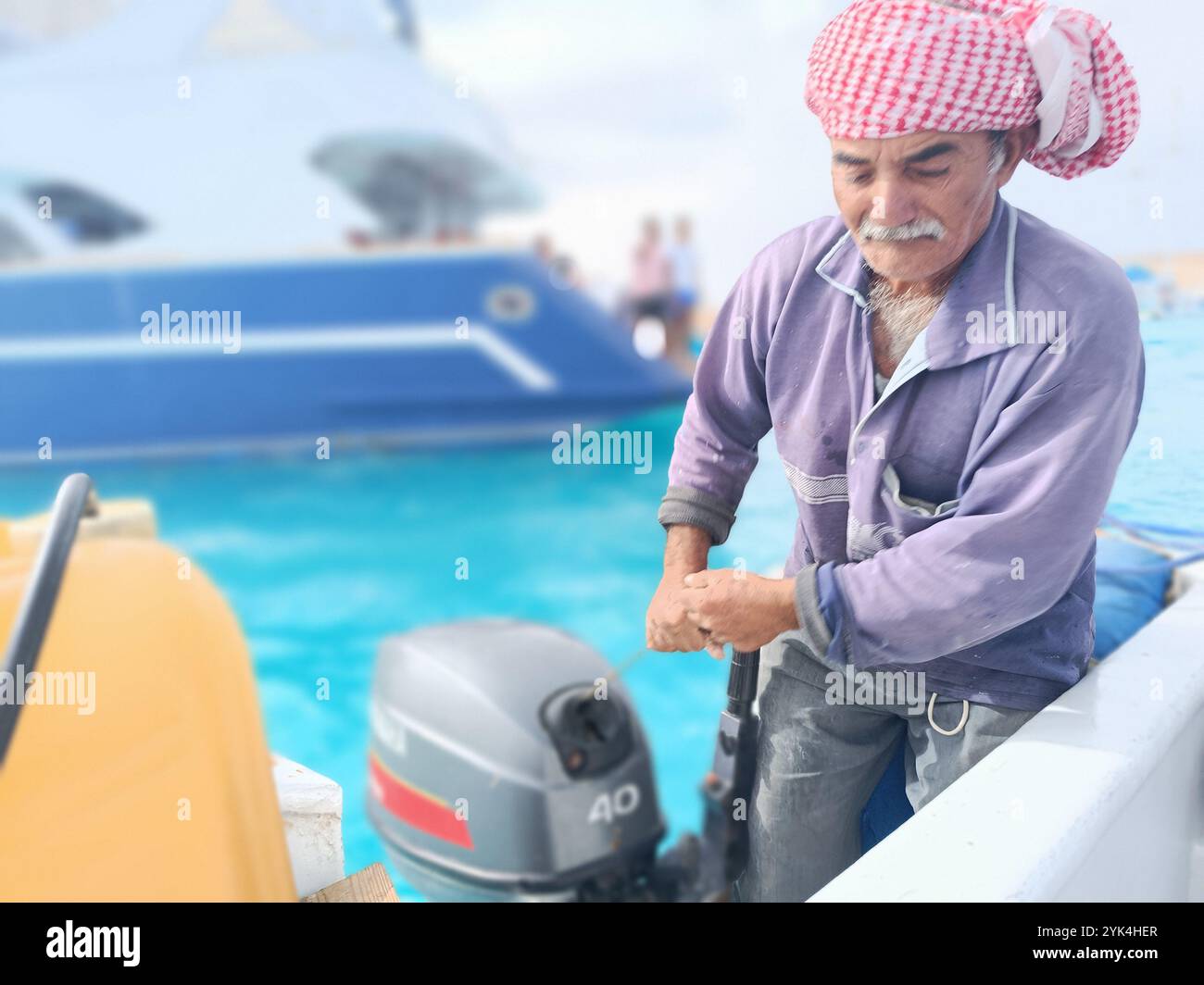Old Sailor in the Sea Riding and Sailing with his Boat An old sailor ...